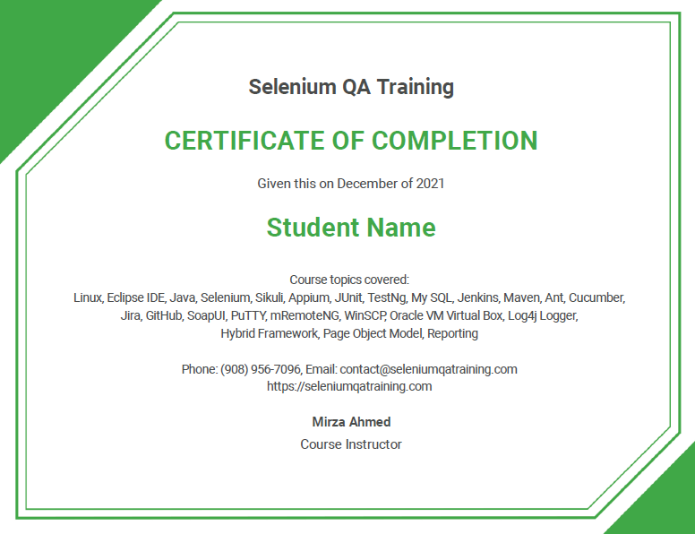 Course completion certificate – Computer Software Training College, USA